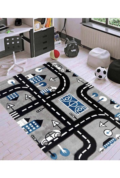 Potamia Martins Kids Gri Siyah Çocuk ve Genç Odası Halısı 120 x 170