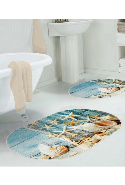 Potamia Newhall Yıkanabilir Dijital Kaymaz Taban 2′Li Banyo Paspası 202