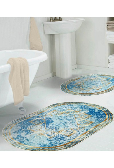 Potamia Newhall Yıkanabilir Dijital Kaymaz Taban 2′Li Banyo Paspası 203