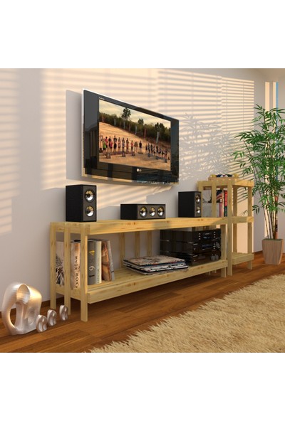 Fokai Wood Midia Dual Açık Ahşap Medya Ünitesi ve Kitaplık