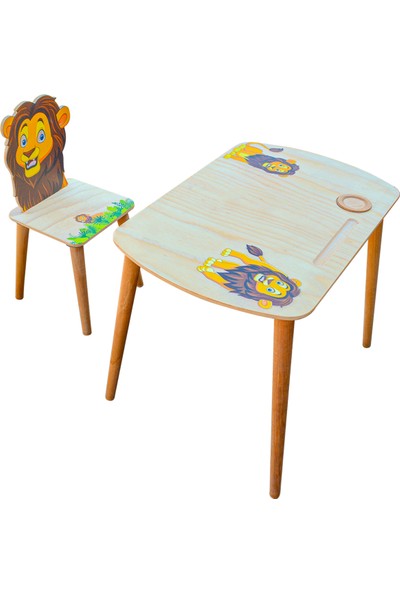 Ahşap Aslan Çocuk Masa Sandalye Takımı Aktivite Eğlence Masası Ahşap Aslan Çocuk Masa Sandalye Takımı Aktivite Eğlence Masası