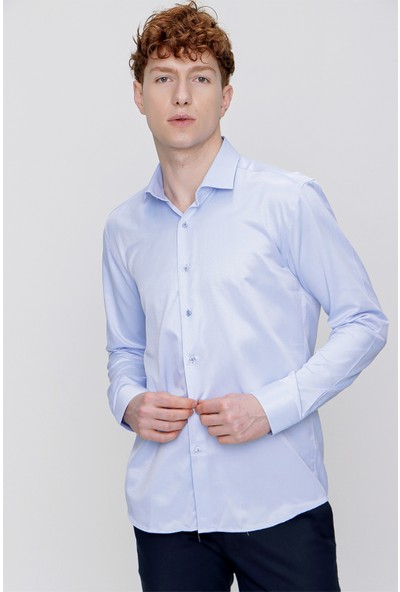 Morven Erkek Mavi Jakarlı Slim Fit Dar Kesim Gömlek Morven Erkek Mavi Jakarlı Slim Fit Dar Kesim Gömlek