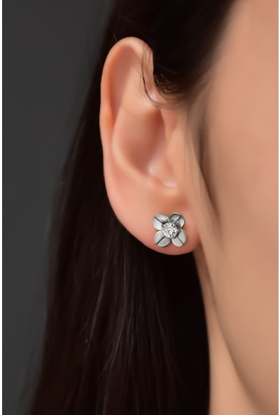 Papatya Silver 925 Ayar Gümüş Kaplama Hediyeli Zirkon Taşlı Nisan Ayı Doğum Taşlı Frezya Çiçeği Küpe