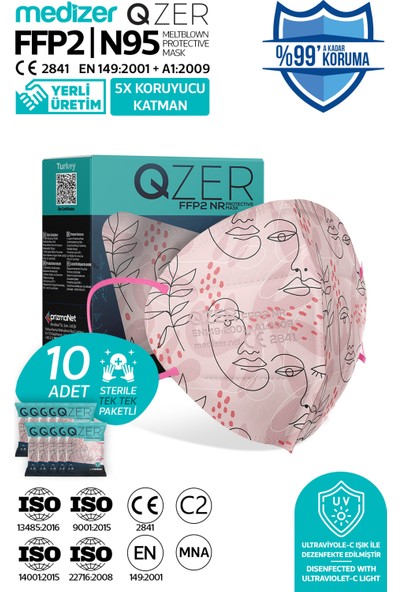 Medizer Qzer Çizgisel Kadın Desenli Ffp2 N95 Maske 5 Katmanlı Medizer Qzer Çizgisel Kadın Desenli Ffp2 N95 Maske 5 Katmanlı
