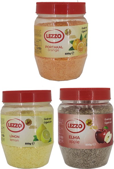 Lezzo Toz İçecek Portakal 500 gr + Limon 500 gr + Elma 500 gr 3'lü Lezzo Toz İçecek Portakal 500 gr + Limon 500 gr + Elma 500 gr 3'lü