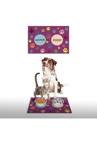 Vagonik Water Food Kedi Köpek Mor Pati Desenli Dijital Baskılı 35X50 Dekoratif Çok Amaçlı Mama Altlığı Mama Paspası Vagonik Water Food Kedi Köpek Mor Pati Desenli Dijital Baskılı 35X50 Dekoratif Çok Amaçlı Mama Altlığı Mama Paspası