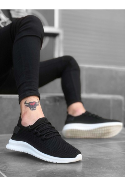 Modalem MD9957 Kalın Taban Tarz Sneakers Siyah Beyaz Taban Erkek Spor Ayakkabısı