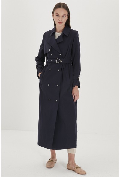 Zühre Kemerli ve Kol Detaylı Lacivert Trençkot 12916