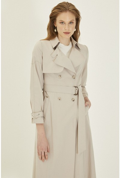 Zühre Zincir ve Kemer Detaylı Gri Trençkot 12615 Zühre Zincir ve Kemer Detaylı Gri Trençkot 12615