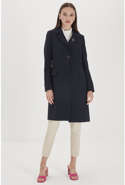 Zühre Broş Detaylı Uzun Siyah Ceket C-0012 Zühre Broş Detaylı Uzun Siyah Ceket C-0012