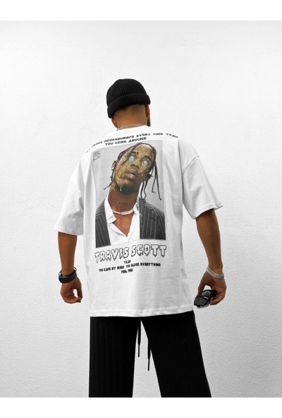 Abluka Online Sırt Yamalı Oversize T-Shirt Beyaz