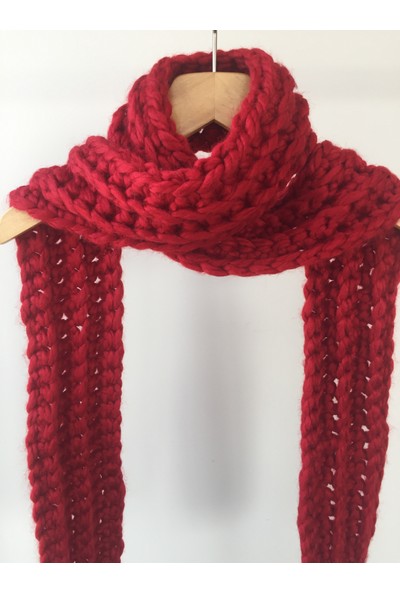 Mora Knit El Örgüsü Yünlü Kırmızı Atkı Mora Knit El Örgüsü Yünlü Kırmızı Atkı