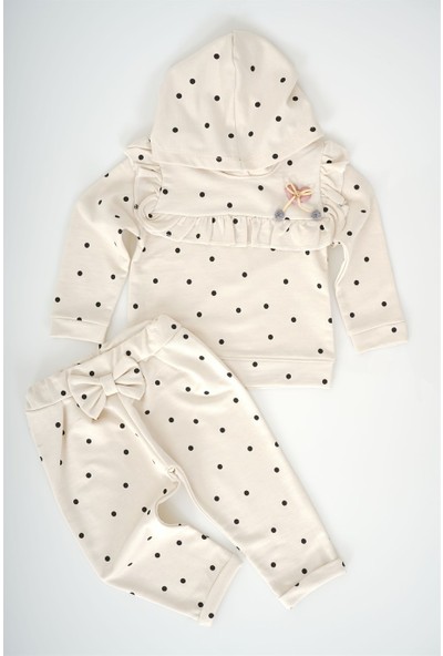 Miniko Kids Kız Bebek Kapşonlu Puanlı 2li Eşofman Takımı