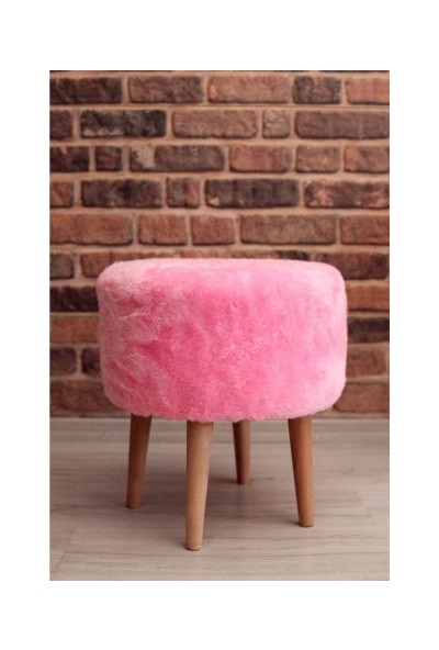 Movia Home Yuvarlak Pembe Peluş Ahşap Ayak Puf Bench Tabure Movia Home Yuvarlak Pembe Peluş Ahşap Ayak Puf Bench Tabure
