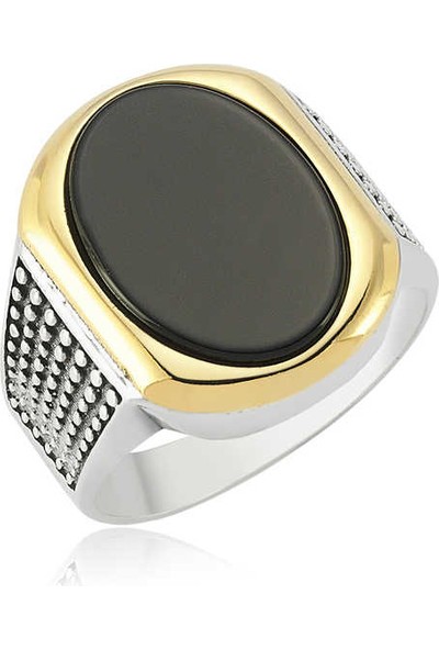 Nikadu Gümüş Siyah Taşlı Erkek Yüzük