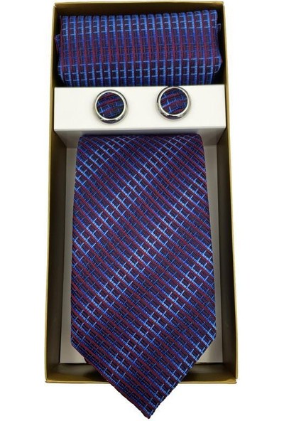 Brianze Mor Kravat Mendil Kol Düğmesi Kutulu Hediyelik Set