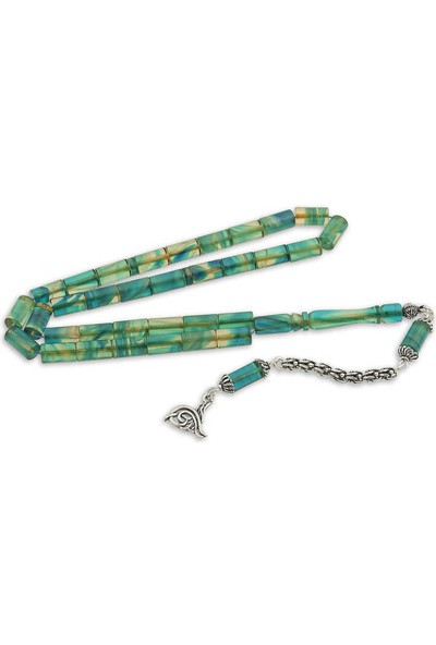 Nikadu Gümüş Osmanlı Tuğra Armalı Püskül Ateş Kehribar Kesme Tesbih