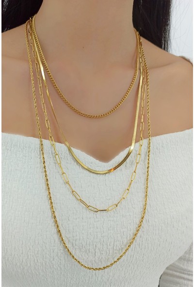 ÇLK Accessories TRKOLYE5928 Çelik 4 Lü Çelik Çoklu Kolye Kombin ÇLK Accessories TRKOLYE5928 Çelik 4 Lü Çelik Çoklu Kolye Kombin