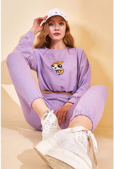 XUDE Lila Beli Lastikli Baskılı Eşofman Takımı 2YSK8-10055-26