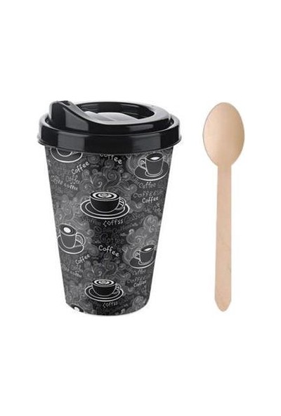 Xnews 6 Adet Black Coffee 400 ml Mug Ahşap Kaşık Set 714436