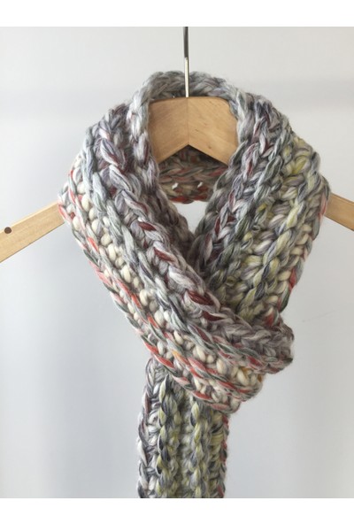Mora Knit El Örgüsü Yünlü Çok Renkli Atkı Mora Knit El Örgüsü Yünlü Çok Renkli Atkı