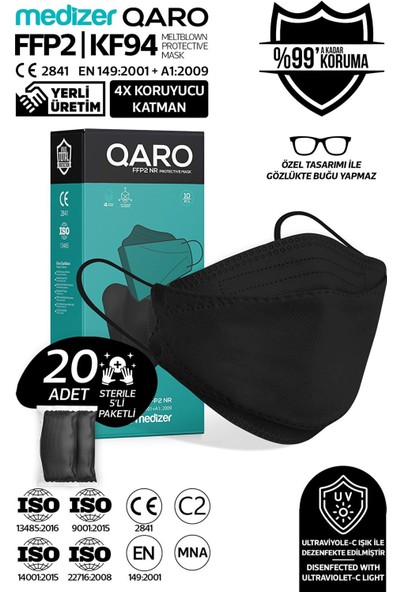Medizer Qaro Siyah Renk Kore Tipi KF94 Ffp2 Maske Medizer Qaro Siyah Renk Kore Tipi KF94 Ffp2 Maske