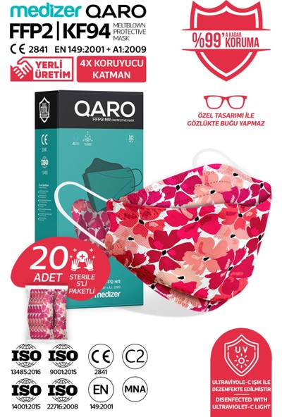 Medizer Qaro Kiraz Çiçeği Desenli Kore Tipi KF94 Ffp2 Maske Medizer Qaro Kiraz Çiçeği Desenli Kore Tipi KF94 Ffp2 Maske