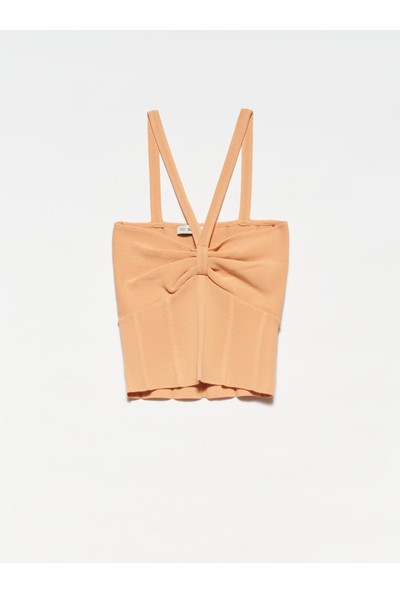 Dilvin 10183 Önü Fiyonklu Askılı Triko Atlet-Şeftali