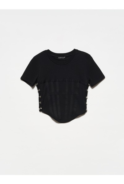 Dilvin 30108 Fitilli Korse Görünümlü Top-Siyah Dilvin 30108 Fitilli Korse Görünümlü Top-Siyah