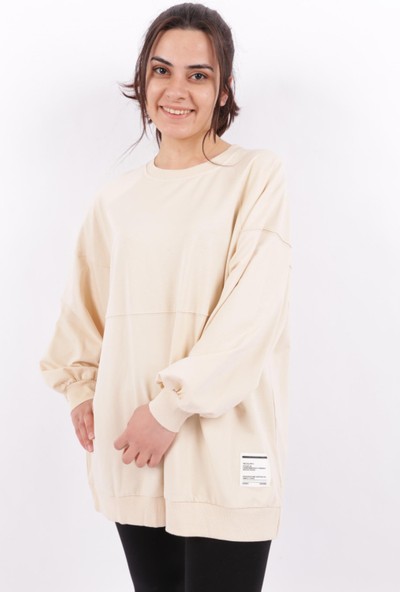 Ikoll 27365 Kadın Oversıze Etıket Detaylı S-Shırt