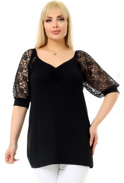 Kheos Güpür Dantel Yarım Kol Madonna V Yaka Rahat Dökümlü ve Cool Tunik Kheos Güpür Dantel Yarım Kol Madonna V Yaka Rahat Dökümlü ve Cool Tunik