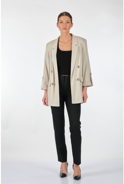 Ekol Düğmeli Truvakar Kol Taş Kadın Ceket 22105532