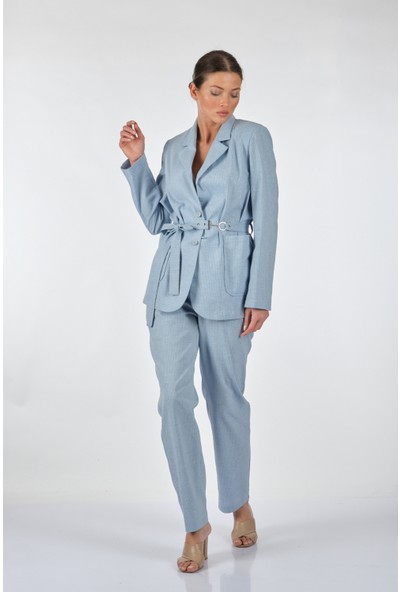 Doop Kruvaze Yaka Çizgili Uzun Kollu Mavi Kadın Ceket 22YCKT8501 Doop Kruvaze Yaka Çizgili Uzun Kollu Mavi Kadın Ceket 22YCKT8501