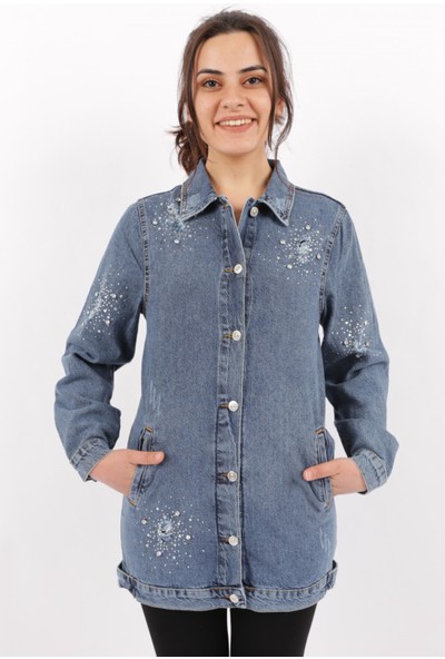 Ikoll 25384 Kadın Taslı Denım Ceket
