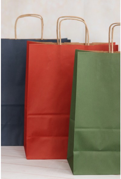 Demonte Craft Kendinden Çizgili Kraft Kağıt Poşet Seti 3 Adet