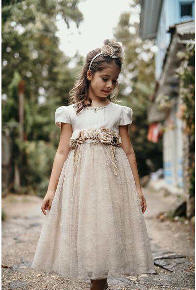 Mialora Exclusive Taç Aksesuarlı , Vintage Kız Çocuk Elbise, Abiye Elbise.