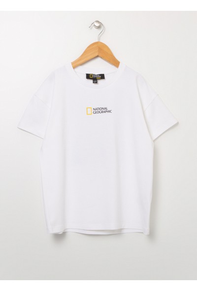 National Geographic Adventureboy Bisiklet Yaka Baskılı Ekru Erkek Çocuk T-Shirt