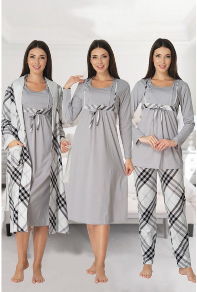 Effortt 8086 Ekose Lohusa Pijama Gecelik Sabahlık Lohusa Seti Effortt 8086 Ekose Lohusa Pijama Gecelik Sabahlık Lohusa Seti