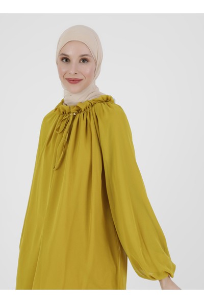 Refka Balon Kollu Astarlı Şifon Tunik - Yağ Yeşili - Refka Woman Refka Balon Kollu Astarlı Şifon Tunik - Yağ Yeşili - Refka Woman