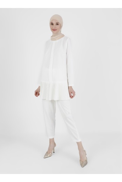 Refka Piliseli Tunik&pantolon Ikili Takım - Off White - Refka Woman Refka Piliseli Tunik&pantolon Ikili Takım - Off White - Refka Woman
