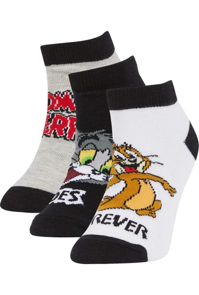 DeFacto Erkek Çocuk Tom & Jerry Lisanslı Pamuklu 3'lü Kısa Çorap X2364A6NS
