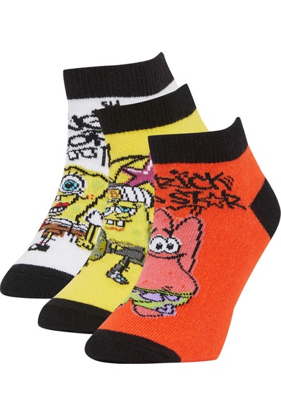 DeFacto Erkek Çocuk SpongeBob Lisanslı Pamuklu 3'lü Kısa Çorap X2344A6NS