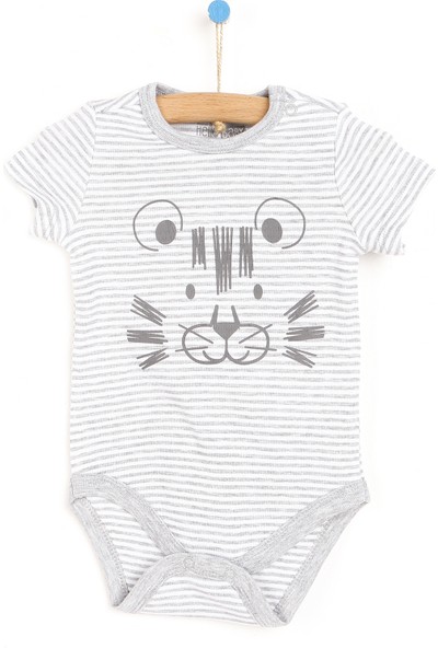 Hello Baby Çizgili Sevimli Hayvan Kısa Kol Body