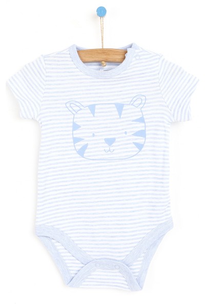 Hello Baby Çizgili Sevimli Hayvan Kısa Kol Body