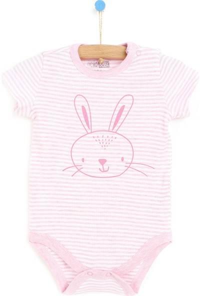 Hello Baby Çizgili Sevimli Hayvan Kısa Kol Body