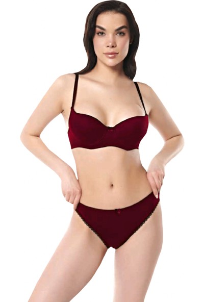Karaz bordo Askı Takçıkar Mikro Dolgulu Kadın Sütyen Takım