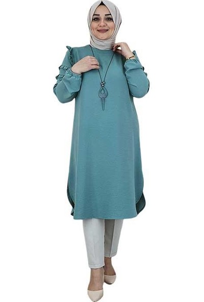 Pys Giyim Kadın Omuz ve Kol Fırfırlı Tesettür Tunik