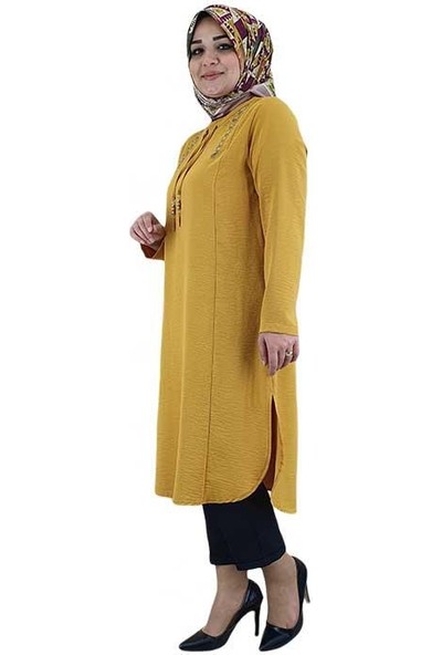 Pys Giyim Kadın Yakası Biye ve Aksesuarlı Tesettür Tunik