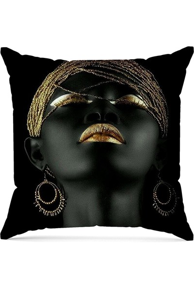 Decora Afrikalı Kadın Desen Gizli Fermuarlı Kırlent Kılıfı Siyah Koltuk Yastık Kılıfı Decora Afrikalı Kadın Desen Gizli Fermuarlı Kırlent Kılıfı Siyah Koltuk Yastık Kılıfı