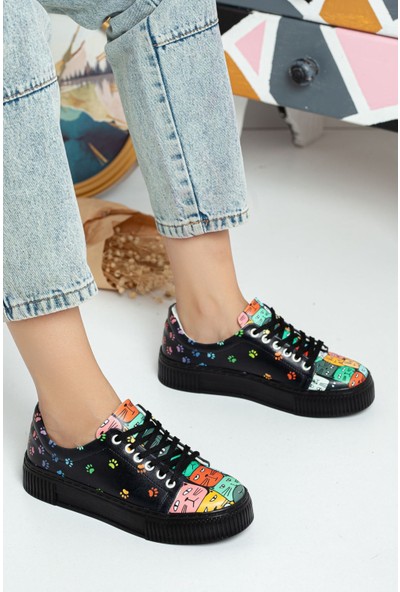 Cats Desenli Spor Ayakkabı Siyah Desenli Cats Desenli Spor Ayakkabı Siyah Desenli